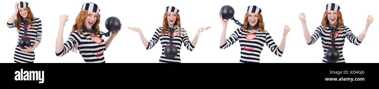 Young smiling woman-prisoner isolated on white Stock Photo - Alamy