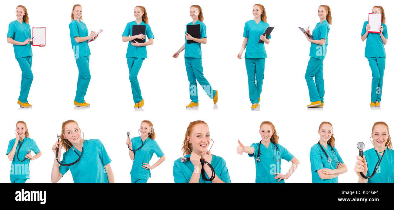 Woman-doctor with binder isolated on white Stock Photo - Alamy