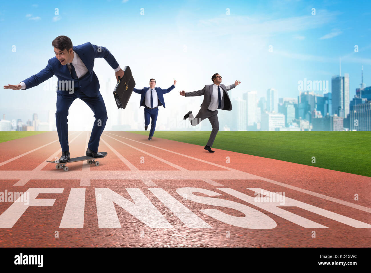 Businessman beating competition on skateboard Stock Photo - Alamy