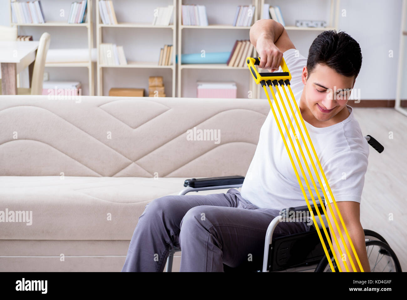 Disabled man recovering from injury at home Stock Photo - Alamy