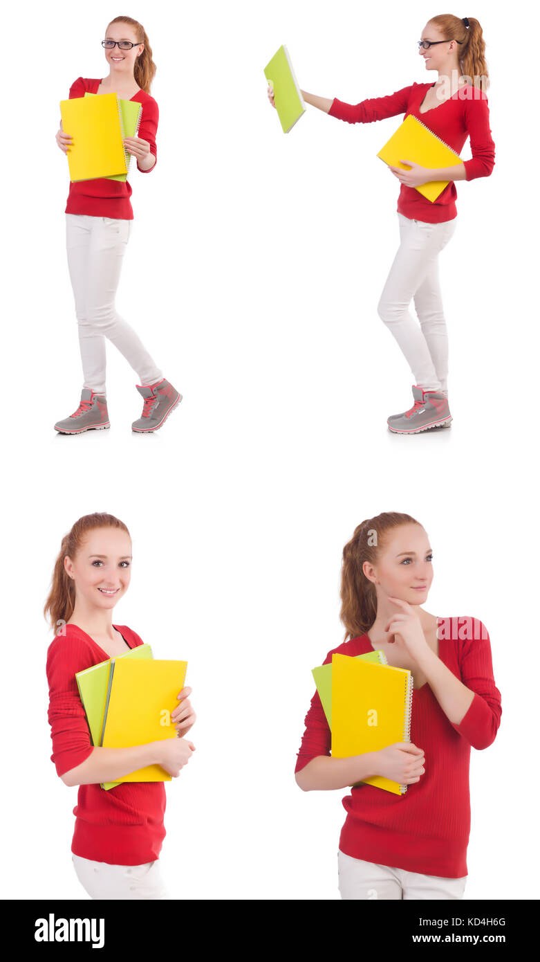Young student with books on white Stock Photo - Alamy