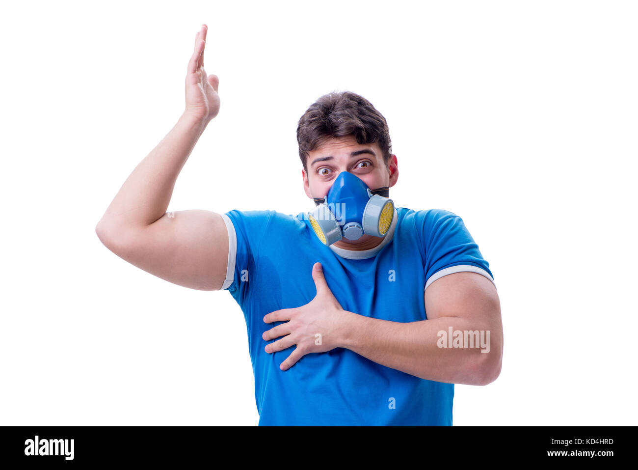 Man sweating excessively smelling bad isolated on white background ...