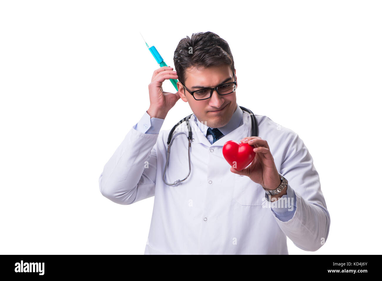 Young male cardiologist doctor holding a heart isolated on white ...