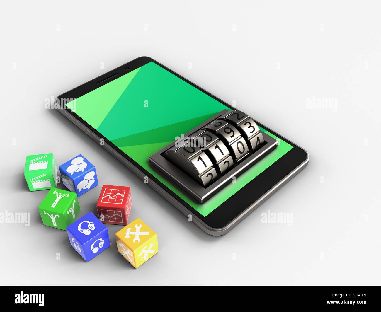 3d illustration of mobile phone over white background with cubes and ...