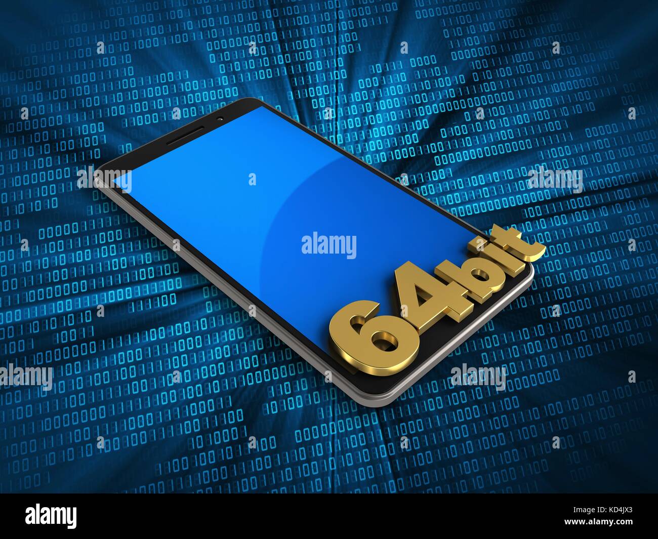 3d illustration of mobile phone over digital background with 64 bit ...