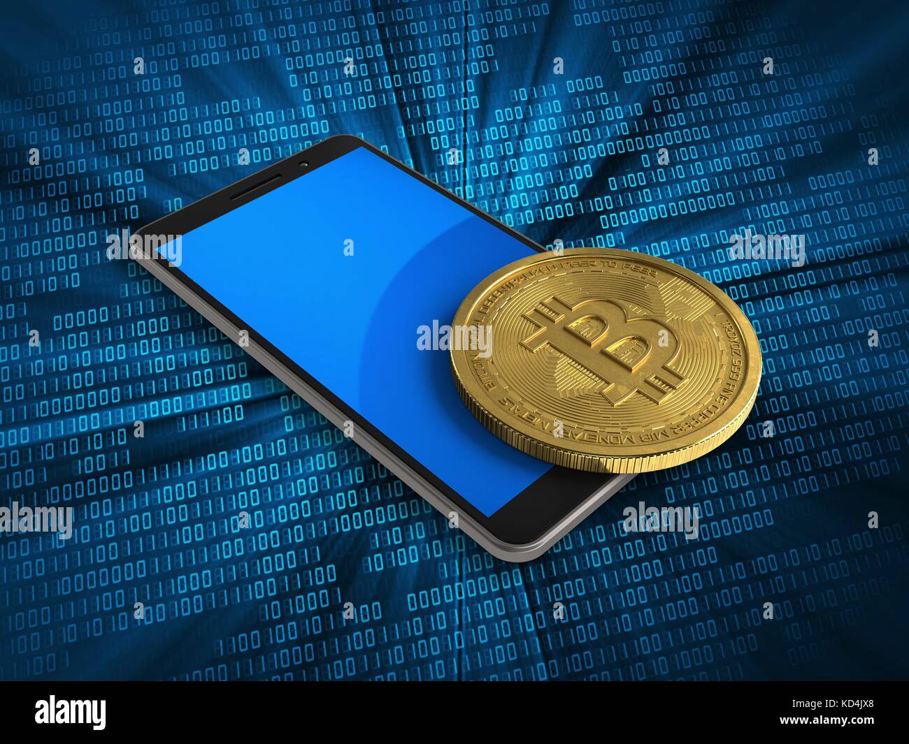 3d illustration of mobile phone over digital background with bitcoin ...
