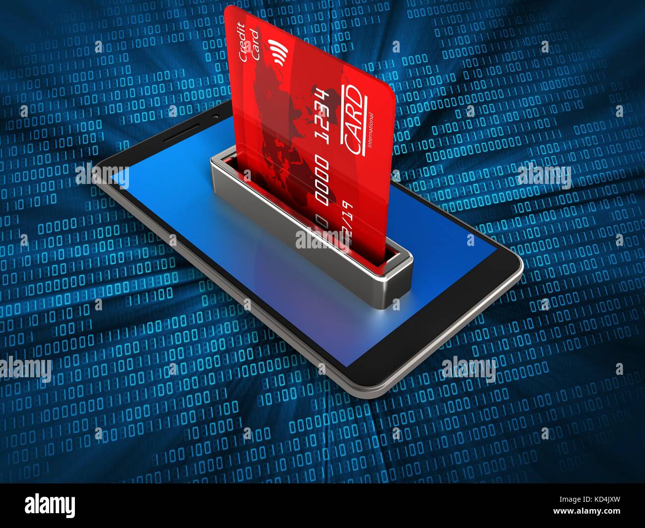 3d illustration of mobile phone over digital background with bank card ...