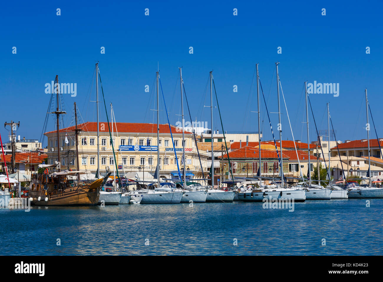 Sail boats in the harbour of Lefkada town, Greece Stock Photo - Alamy