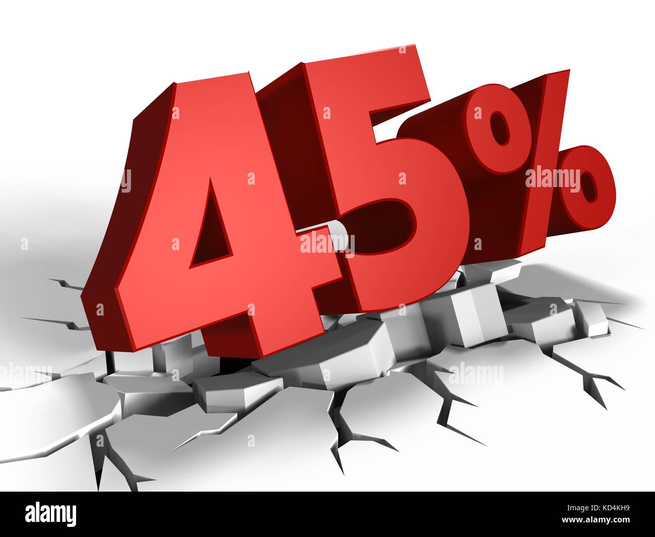 3d illustration of 45 percent discount over white background Stock ...