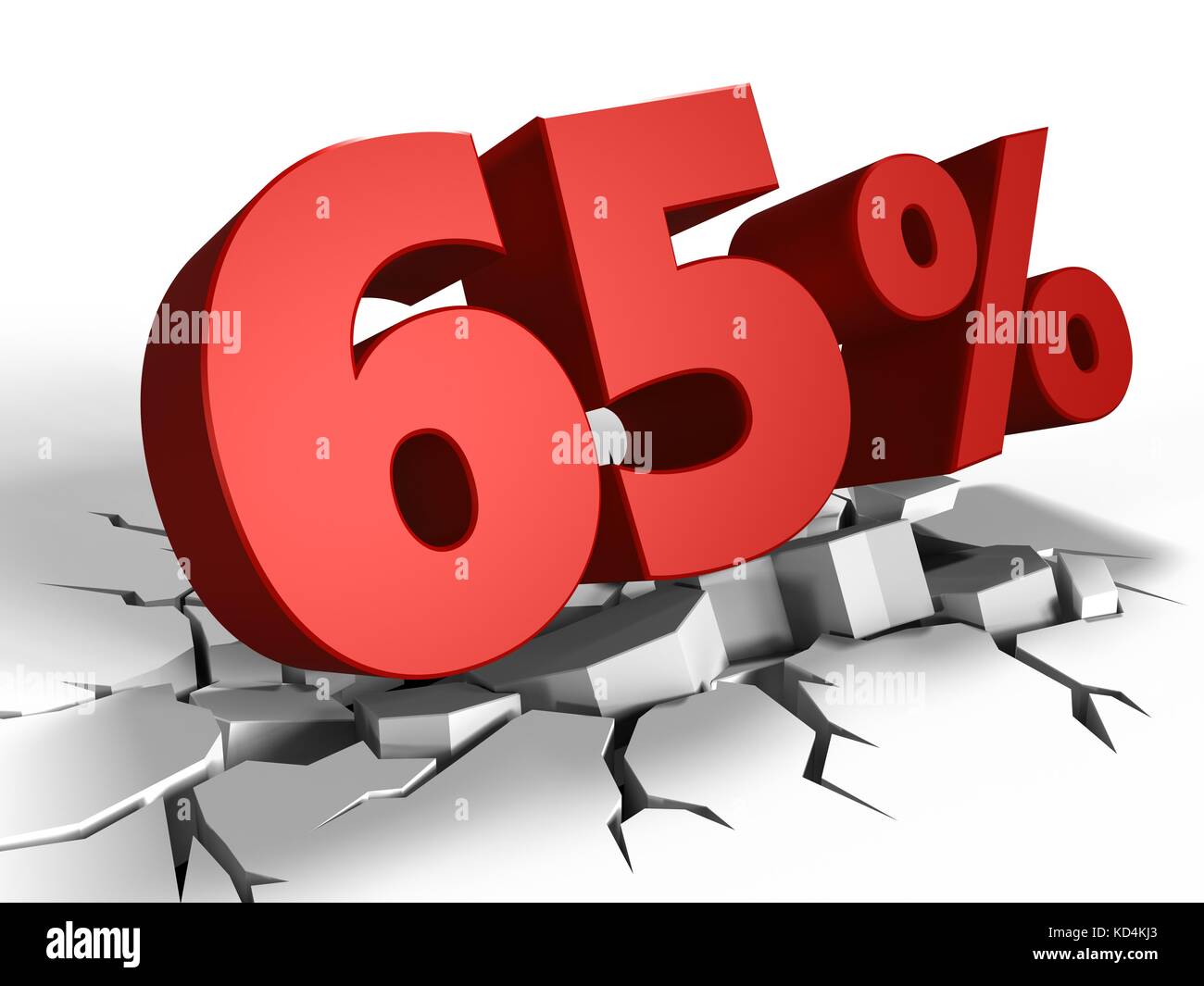 3d illustration of 65 percent discount over white background Stock ...