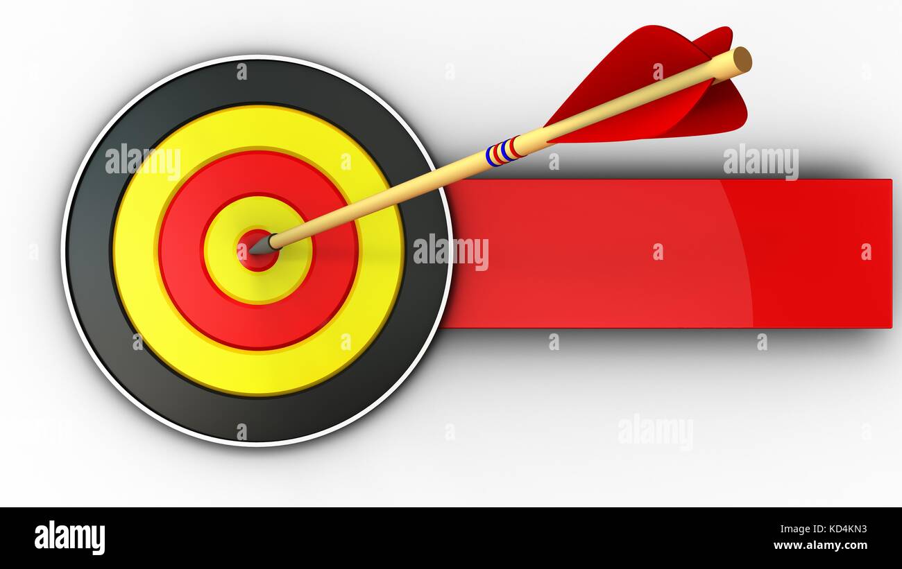 3d illustration of round target with arrow hit over white background ...