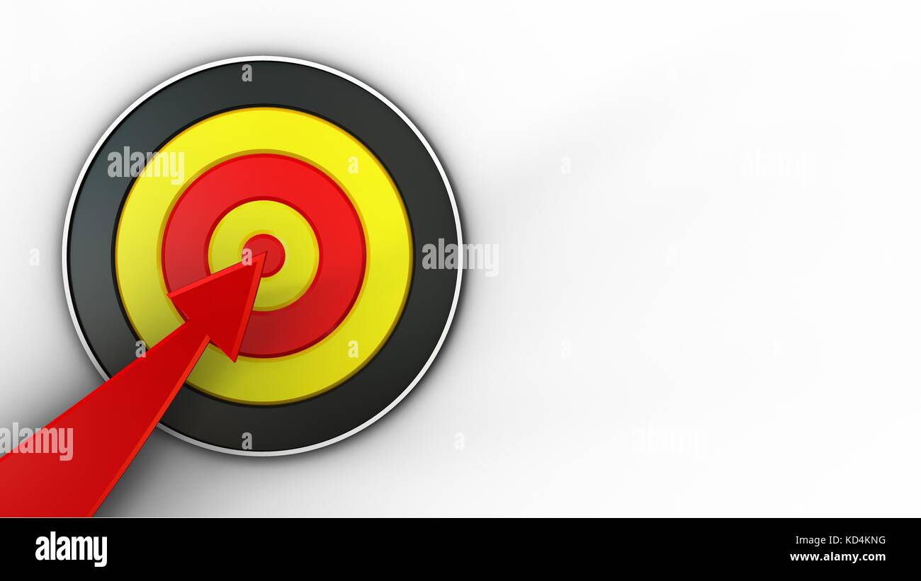 3d illustration of round target with red arrow over white background ...