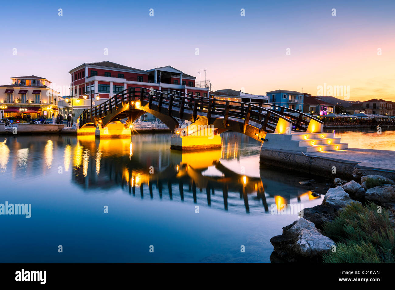 Foot bridge in the harbour of Lefkada town, Greece Stock Photo - Alamy