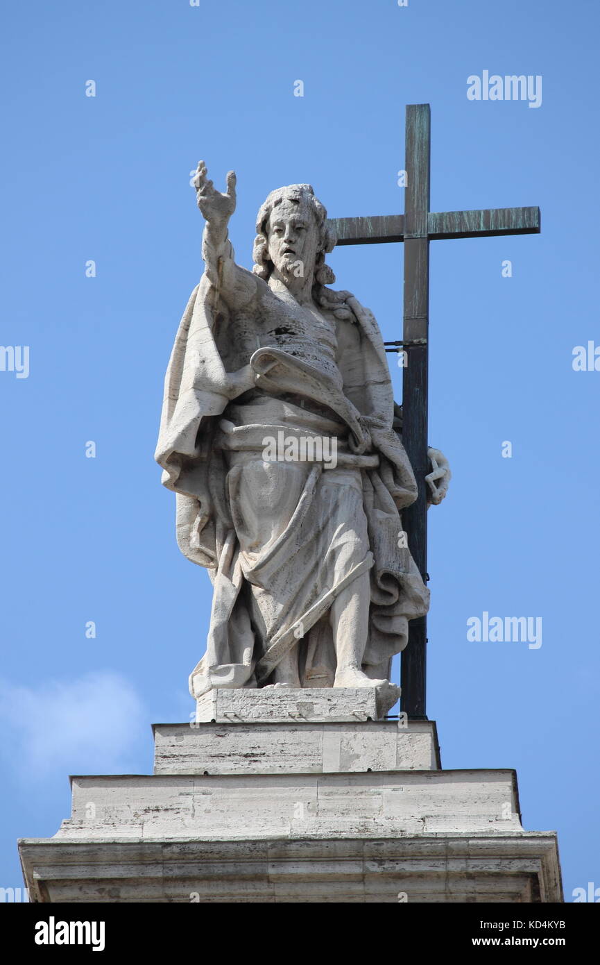 Statue of Jesus on the top of Saint John Lateran Basilica facade. Rome ...
