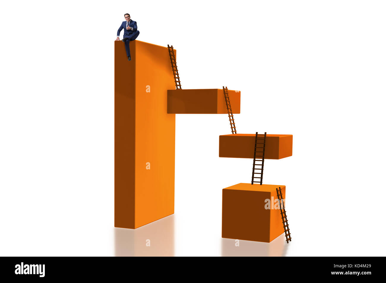 Businessman on top of block isolated on white Stock Photo - Alamy