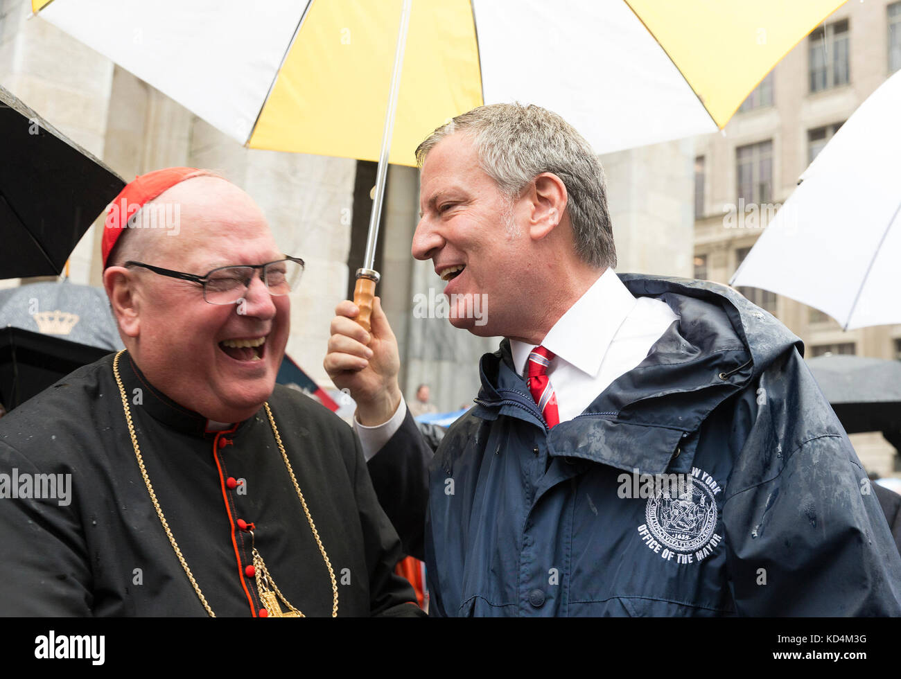 Cardinal Timothy Dolan & mayor Bill De Blasio attend Columbus Day ...