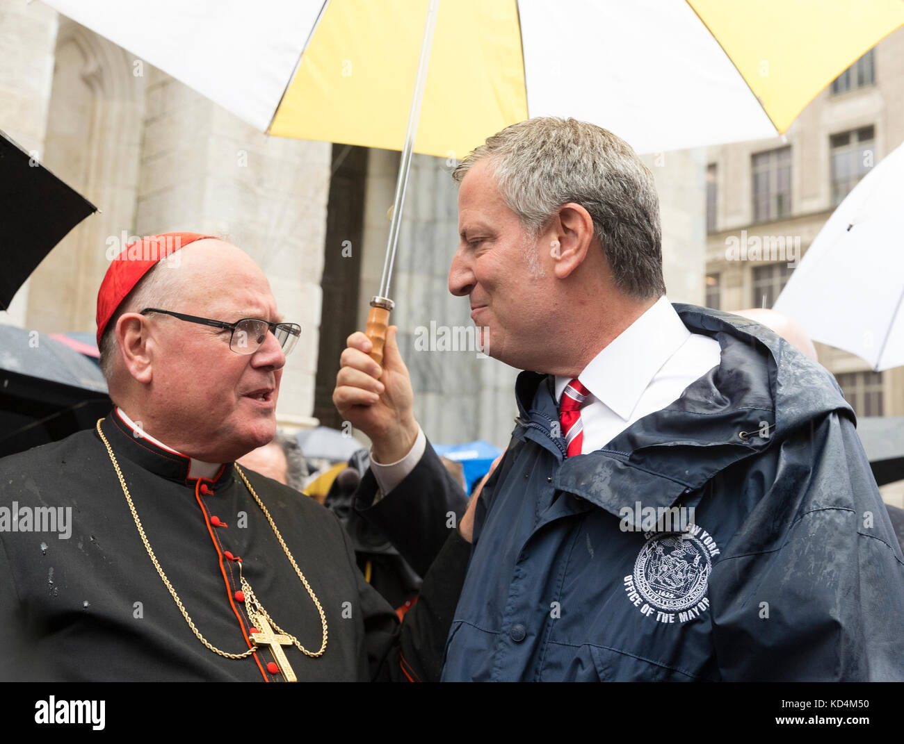 New York, United States. 09th Oct, 2017. Cardinal Timothy Dolan & mayor ...