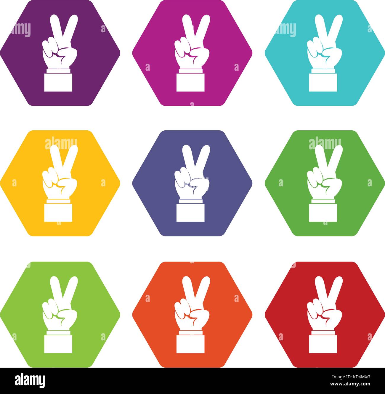 Hand with victory sign icon set color hexahedron Stock Vector Image ...