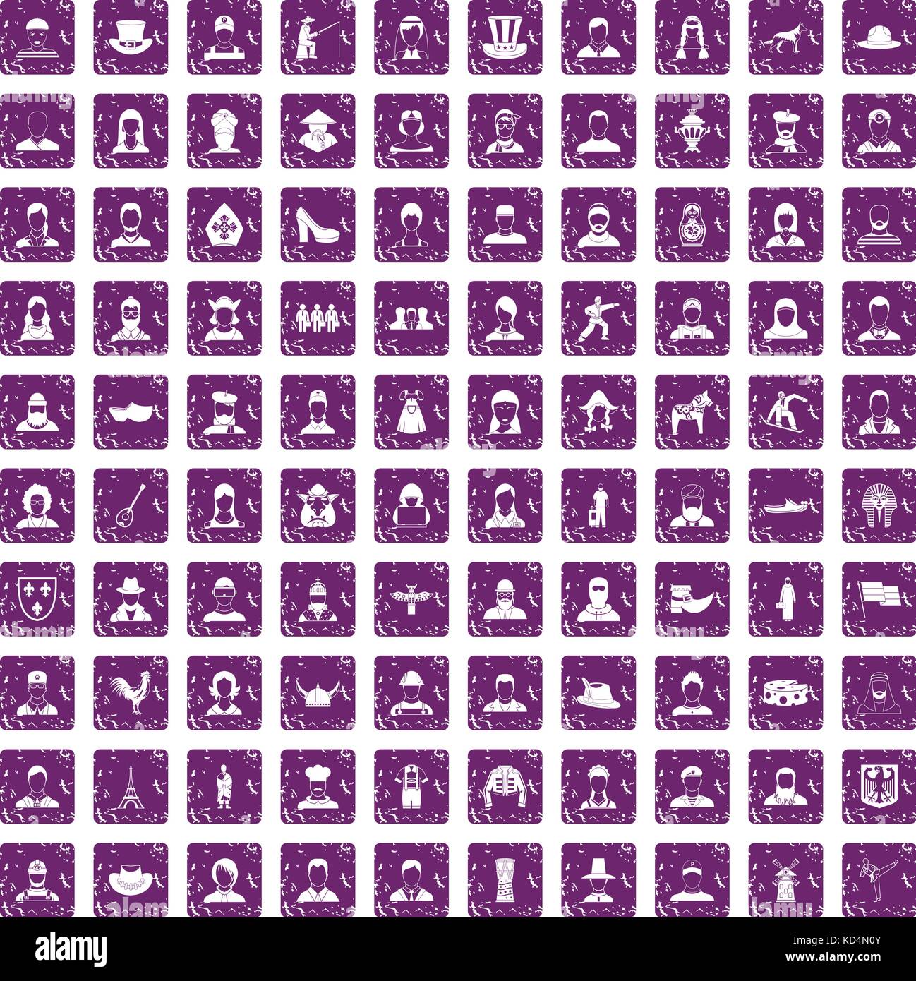 100 folk icons set grunge purple Stock Vector Image & Art - Alamy