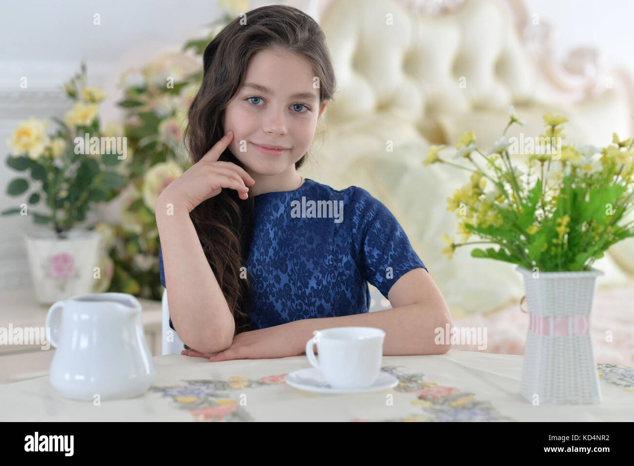 girl drinking tea Stock Photo - Alamy