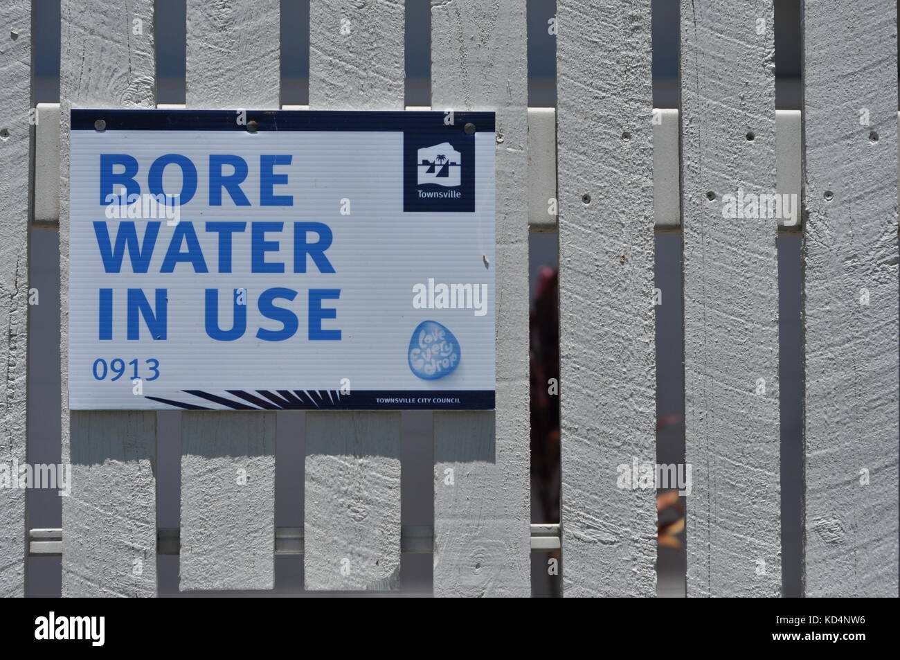 Bore water in use sign, residential property, Townsville, Queensland ...