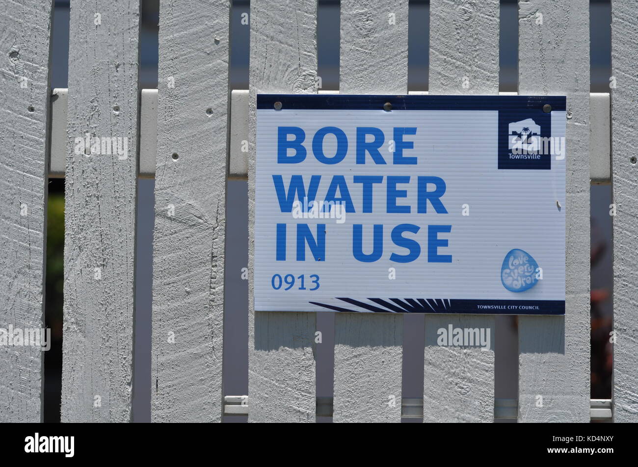 Bore water in use sign, residential property, Townsville, Queensland ...