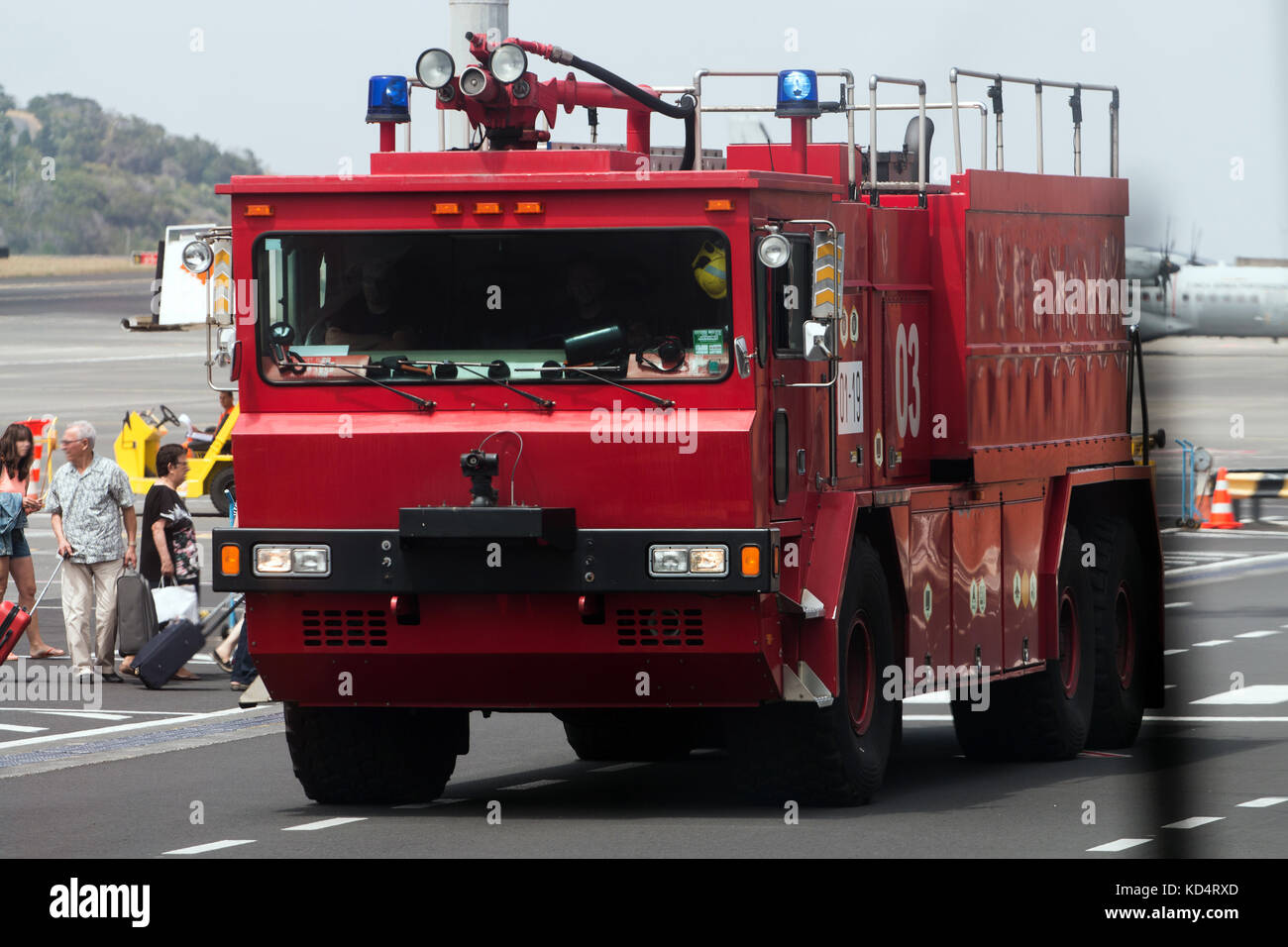 Close view of a Red airport fire engine, emergency vehicle Stock Photo ...