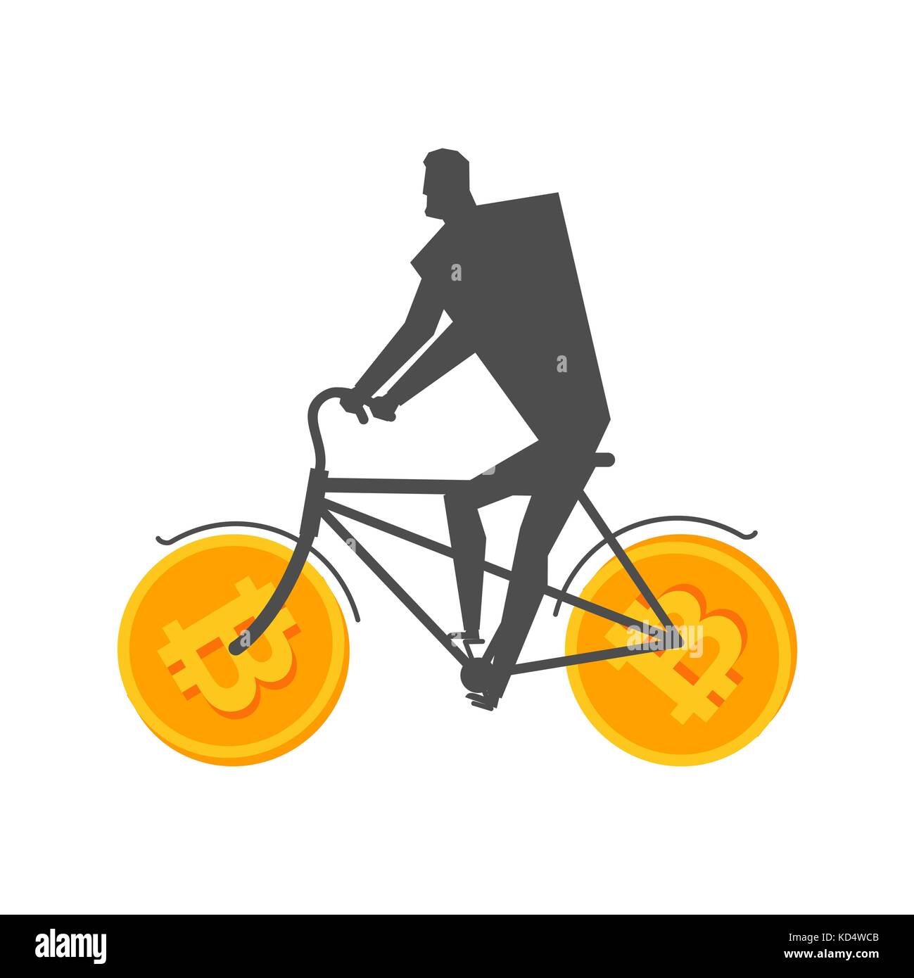 Businessman at Bitcoin bicycle. Mining concept. Vector illustration ...