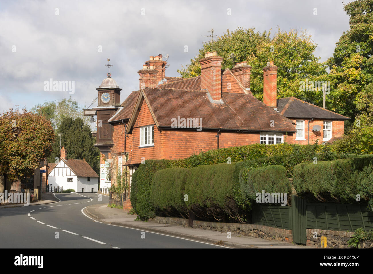 Village clock with Jack the Hammer figure in Abinger Hammer, a village ...