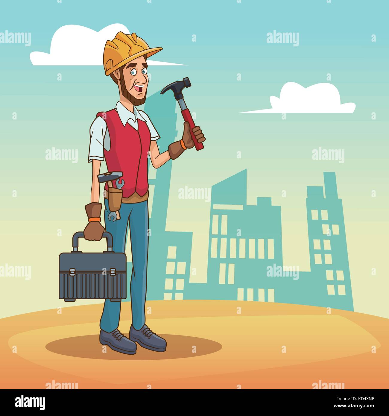 Worker with tool on cityscape cartoon Stock Vector Image & Art - Alamy