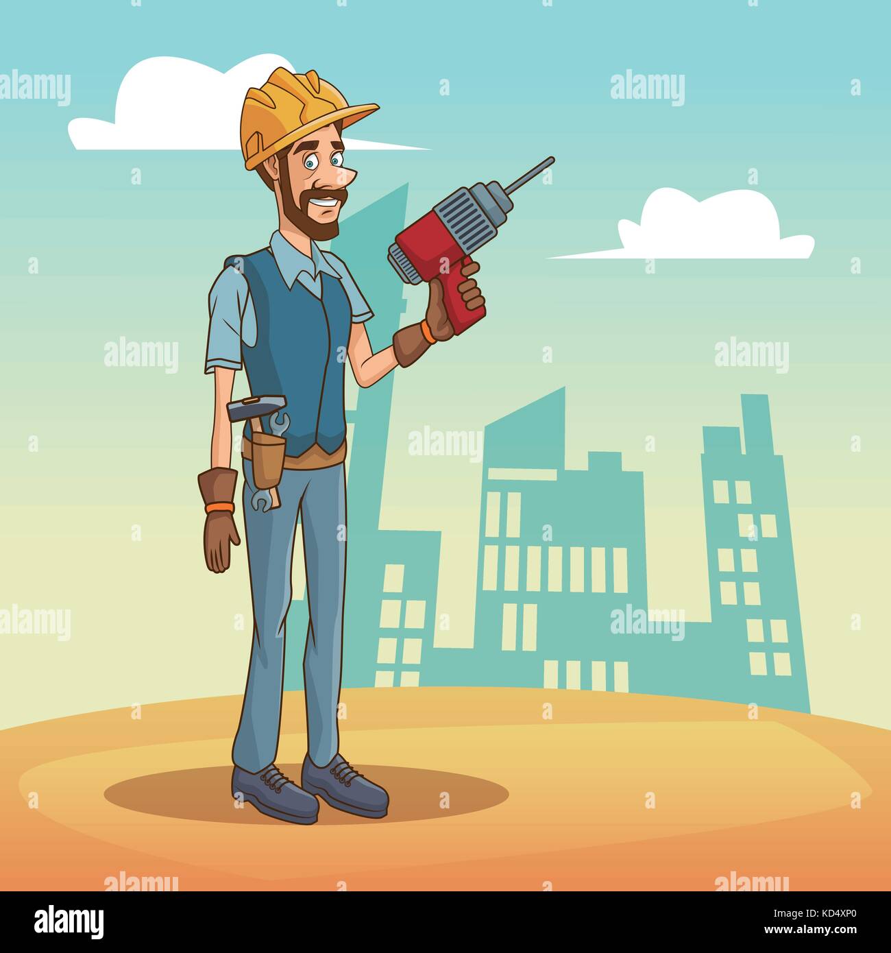 Worker with tool on cityscape cartoon Stock Vector Image & Art - Alamy