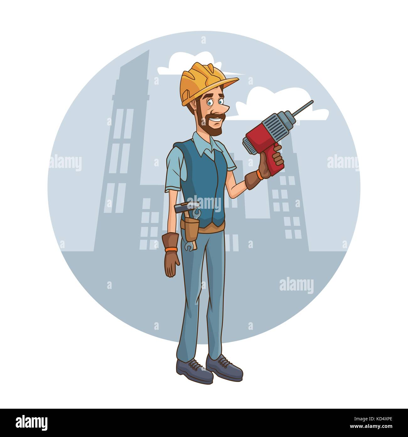 Worker with tool on cityscape cartoon Stock Vector Image & Art - Alamy