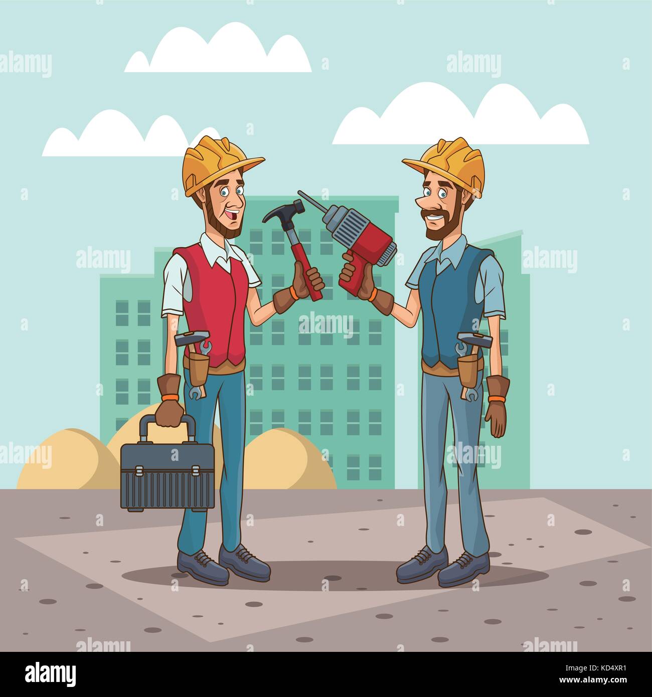 Man with toolbox and drill Stock Vector Images - Alamy
