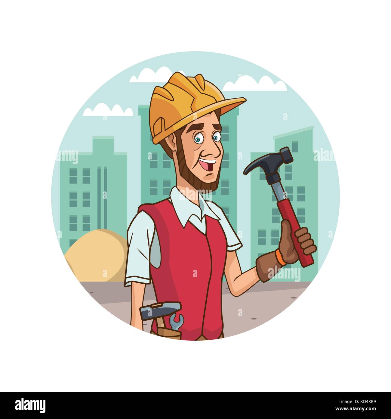 Worker with tool on cityscape cartoon Stock Vector Image & Art - Alamy