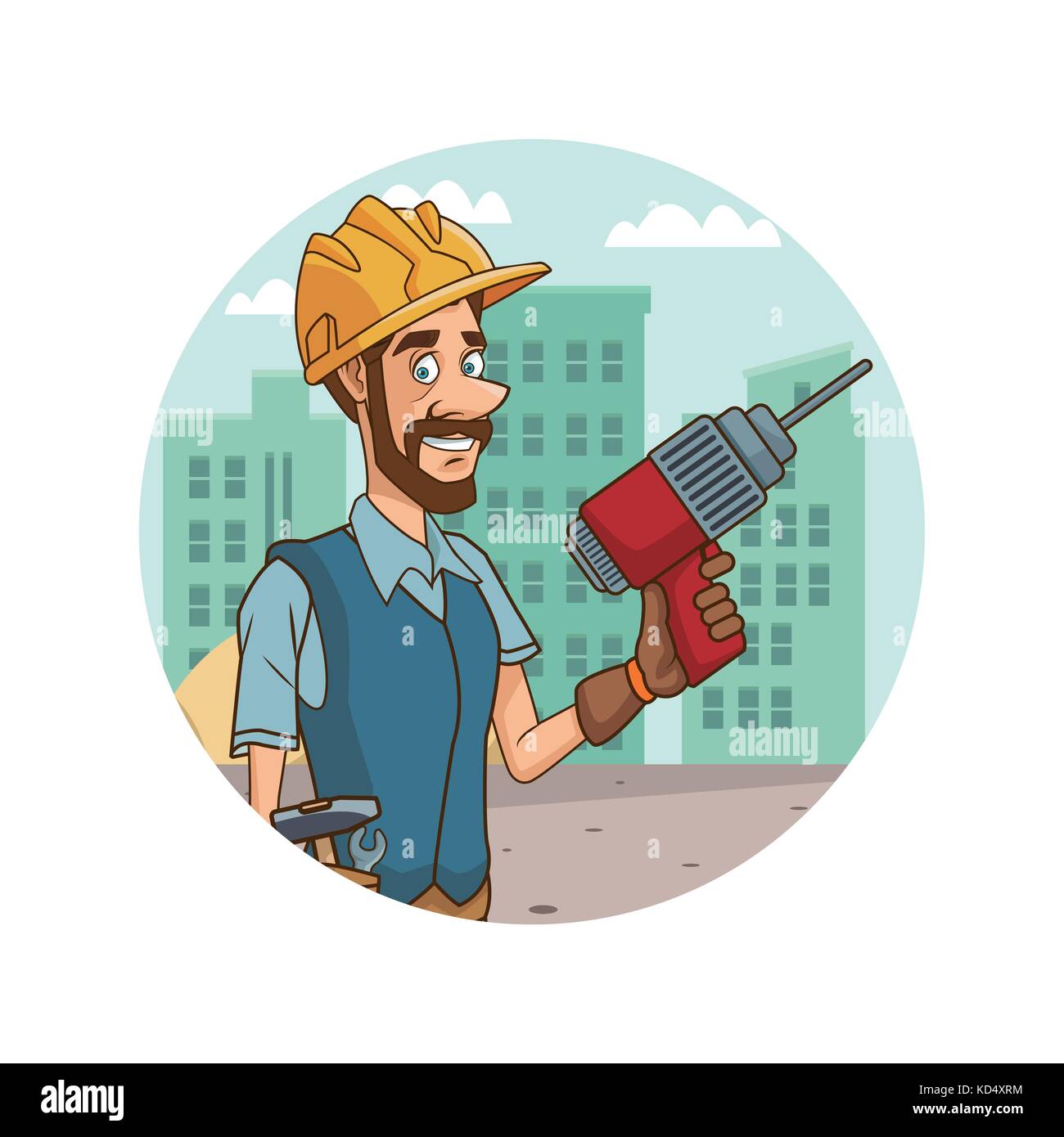 Worker with tool on cityscape cartoon Stock Vector Image & Art - Alamy