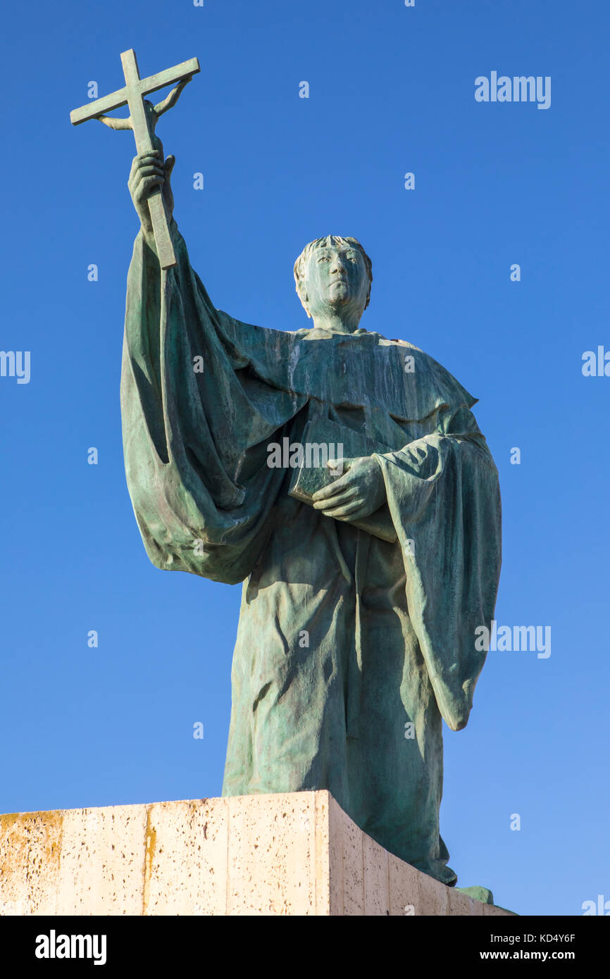 The statue of Sao Goncalo in the historic city of Lagos in the Algarve ...