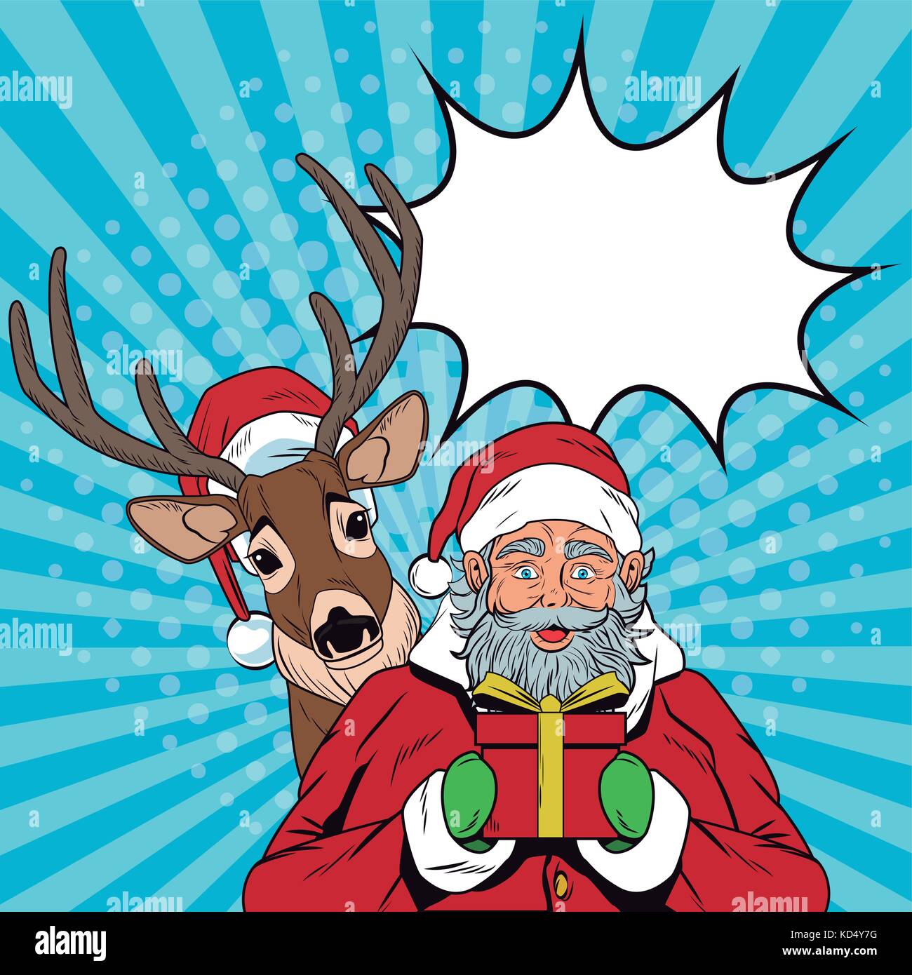 Santa claus with reindeer Christmas pop art Stock Vector Image & Art ...