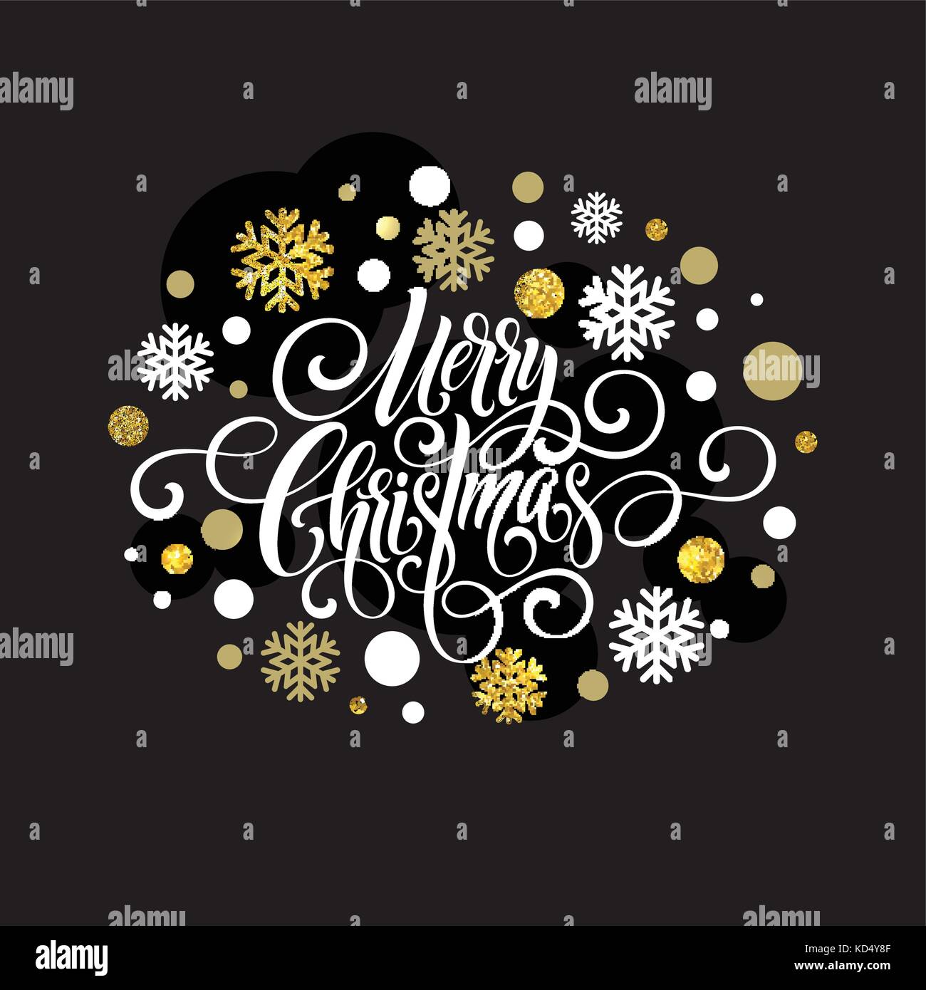 Merry Christmas handwriting script lettering. Golden, white, black ...