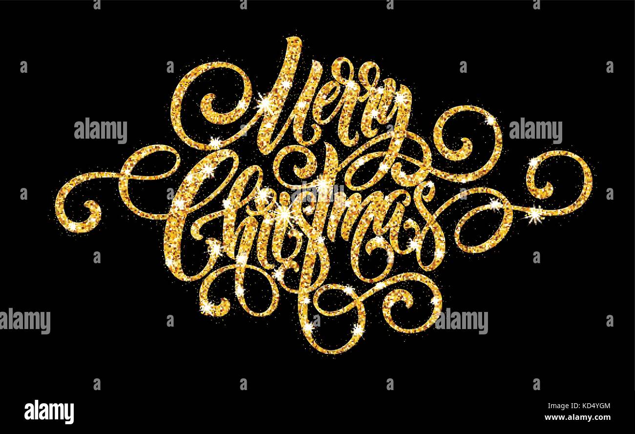 Merry Christmas Golden handwriting script lettering. Vector ...