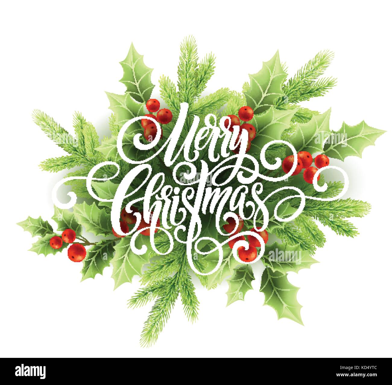 Merry Christmas handwriting script lettering. Christmas greeting card ...