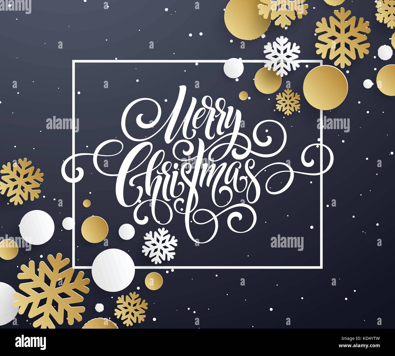 Merry Christmas handwriting script lettering. Golden, white, black ...