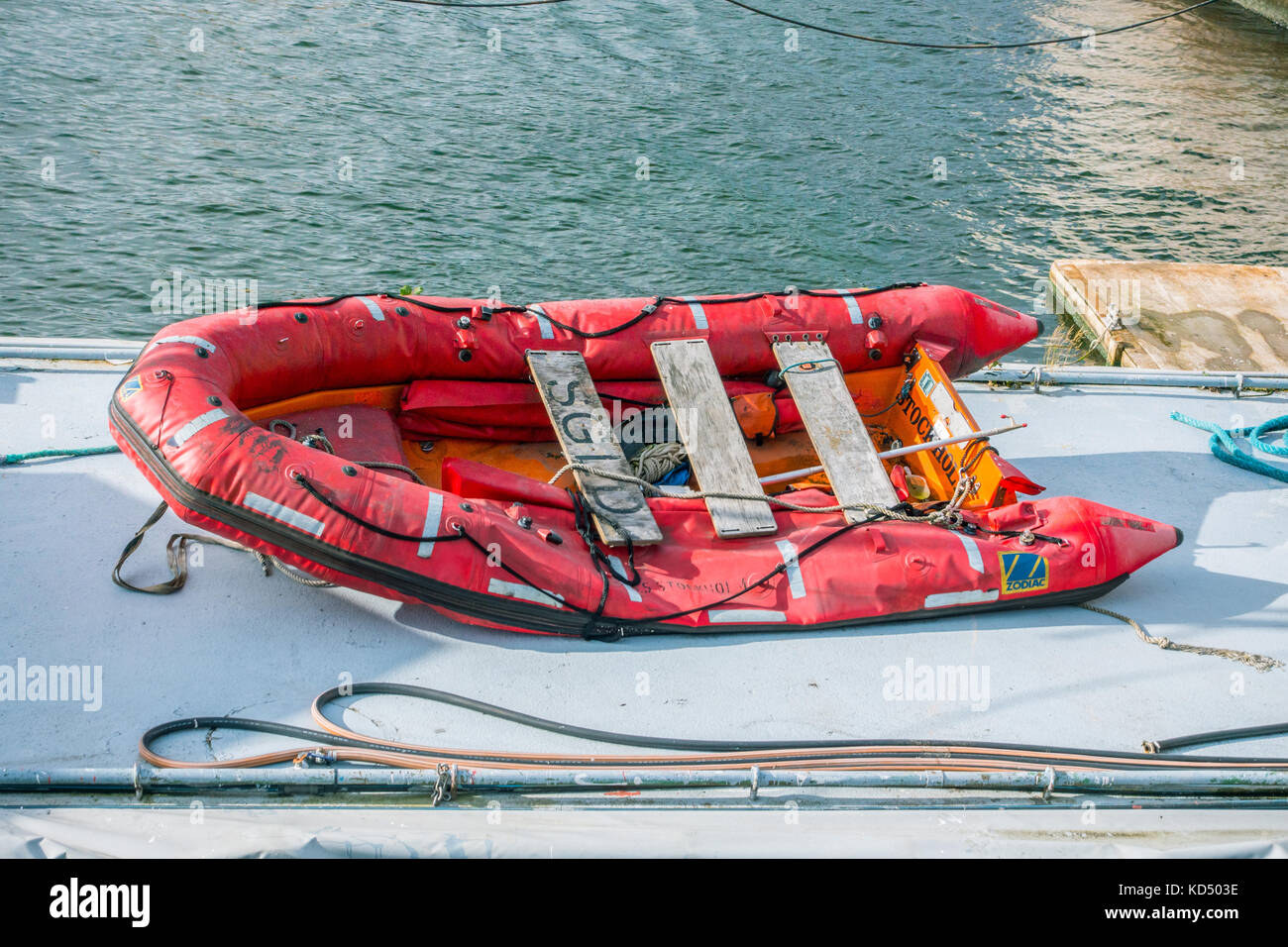 stockholm, Sweden- October 5, 2017: Well used red dinghy Stock Photo ...