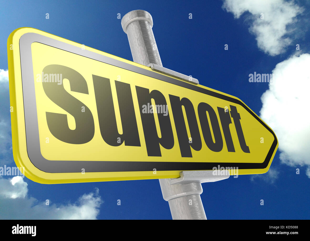 Yellow road sign with support word under blue sky image with hi-res ...