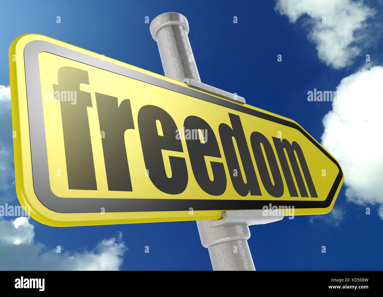 Yellow road sign with freedom word under blue sky image with hi-res ...