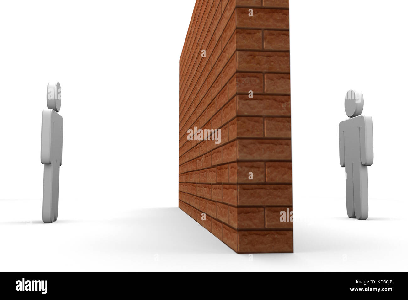 big brick wall between two characters, 3d rendering Stock Photo - Alamy