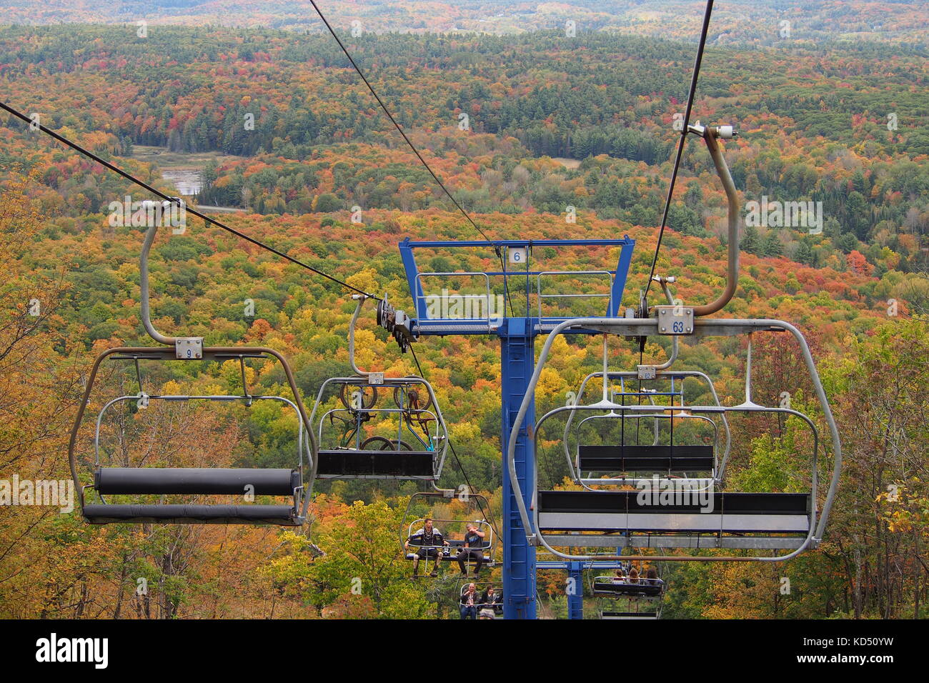 Skyline ski lift carrying downhill mountain bikers and hikers up to the ...