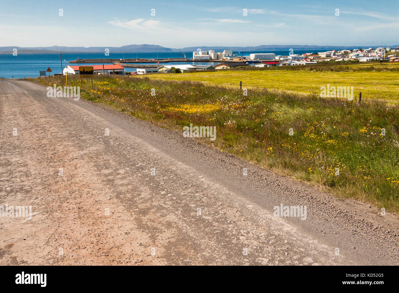 Gravel route number 85 to Porshofn village on north part of Iceland. In ...