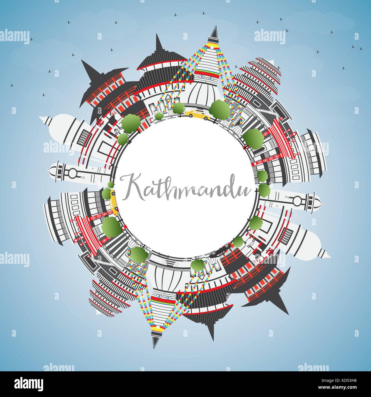 Kathmandu Skyline with Gray Buildings, Blue Sky and Copy Space. Vector ...