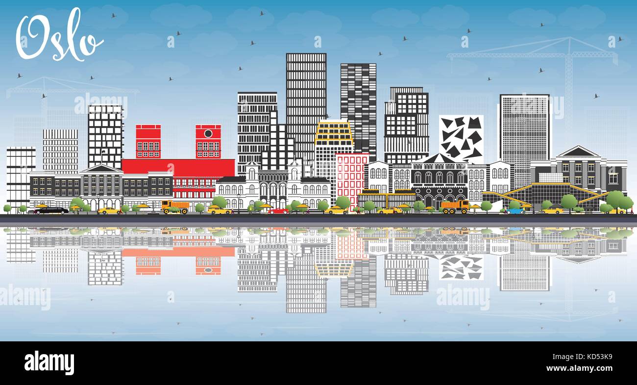 Oslo Norway Skyline with Gray Buildings, Blue Sky and Reflections ...
