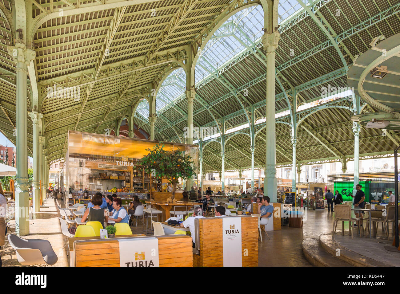 Valencia market Spain, interior view of the Modernista style Mercado ...